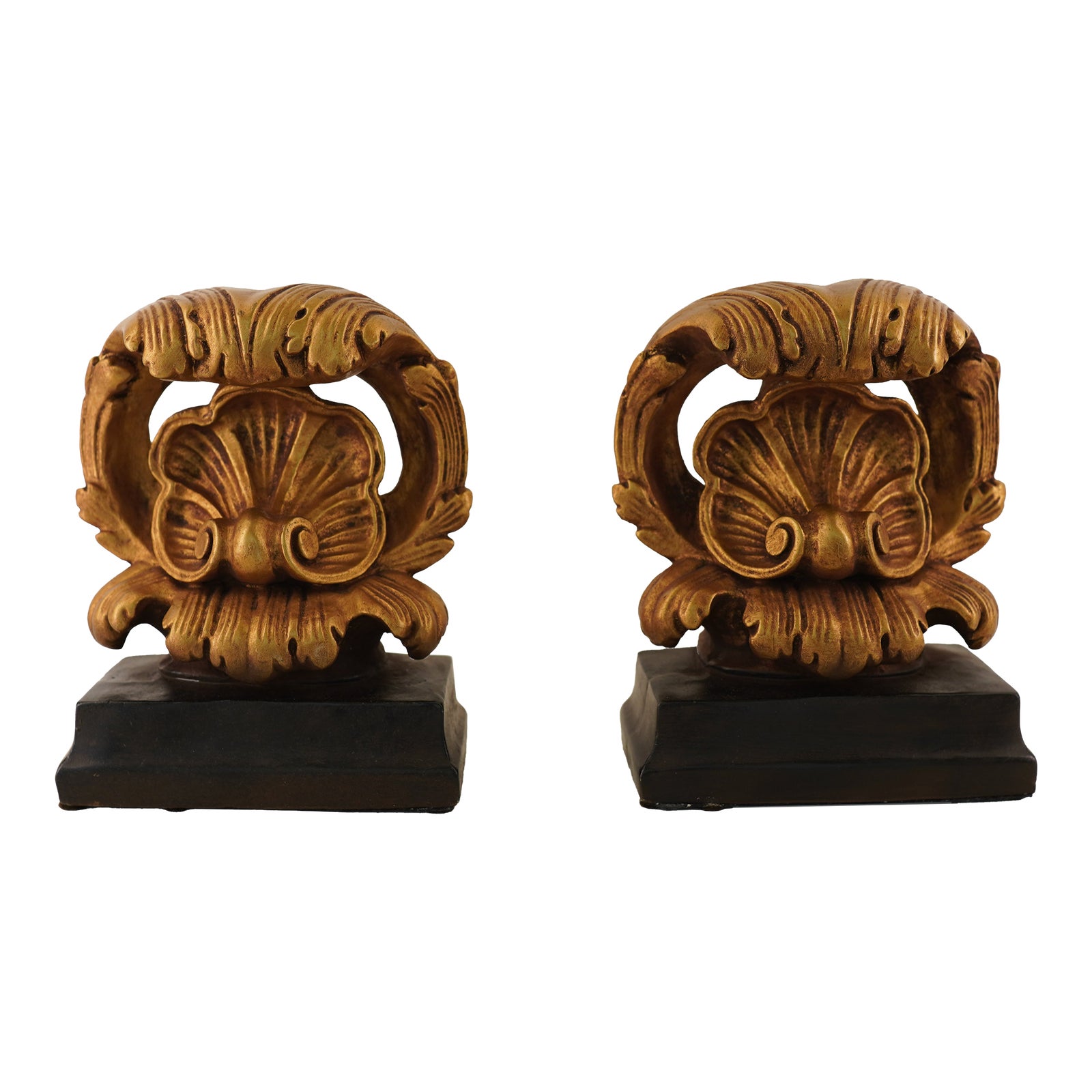1990s Italian Hollywood Regency Borghese Gold Baroque Bookends | Chairish
