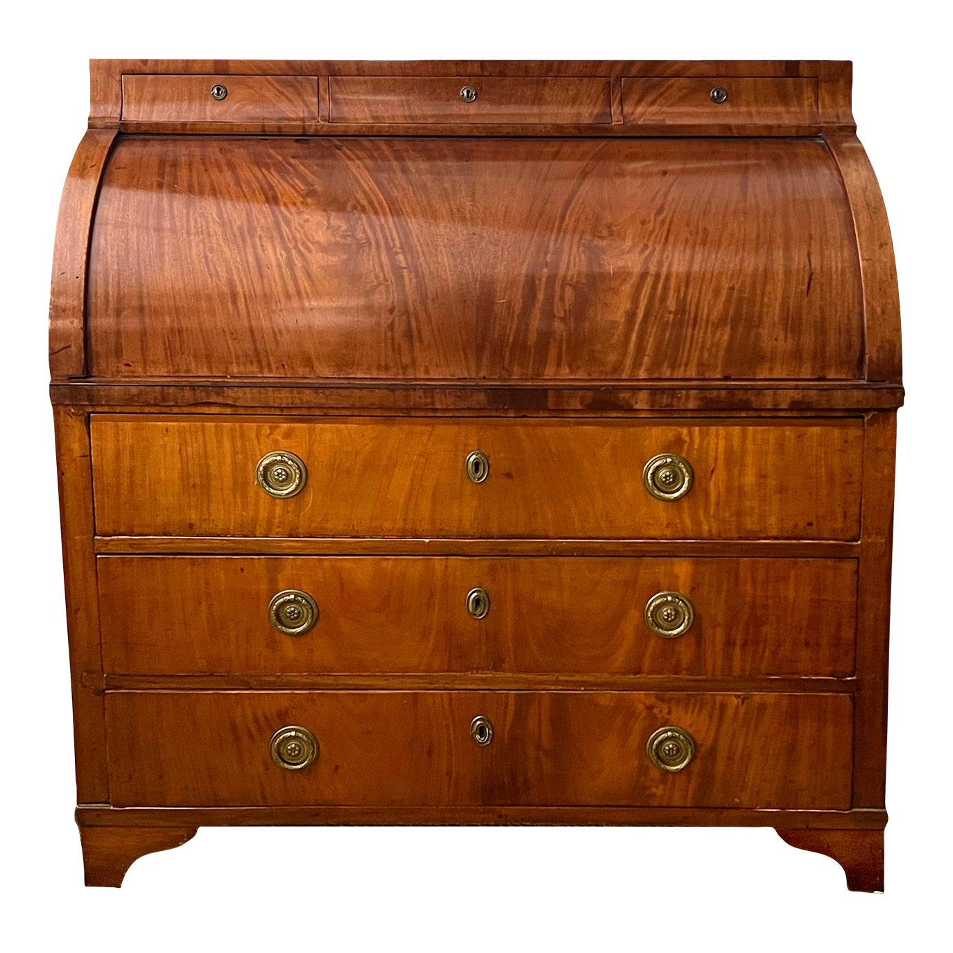 19th Century Biedermeier Mahogany Cylinder-Top Bureau Desk | Chairish