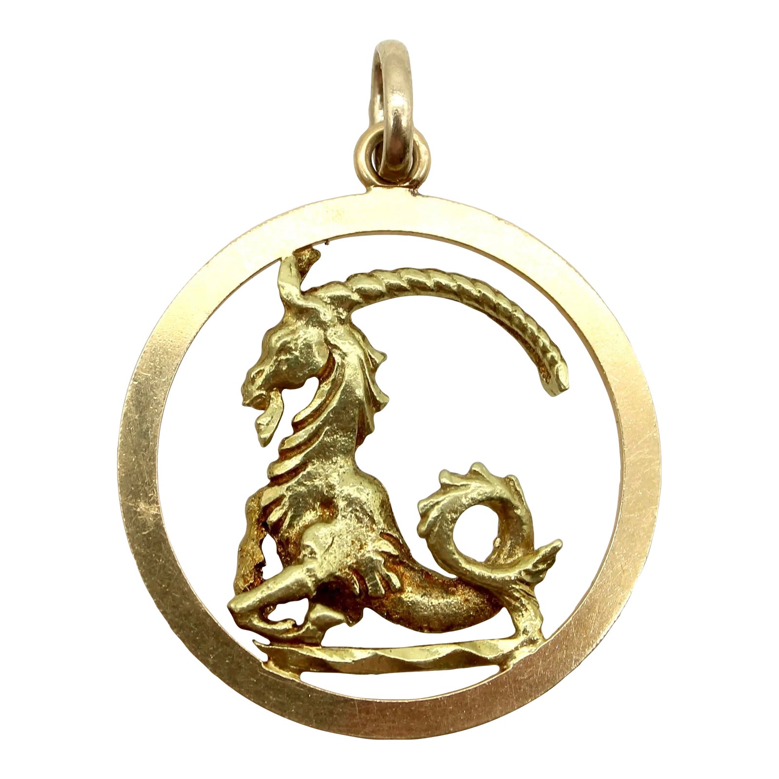 Vintage 14k Gold Three Dimensional Capricorn Charm | Chairish