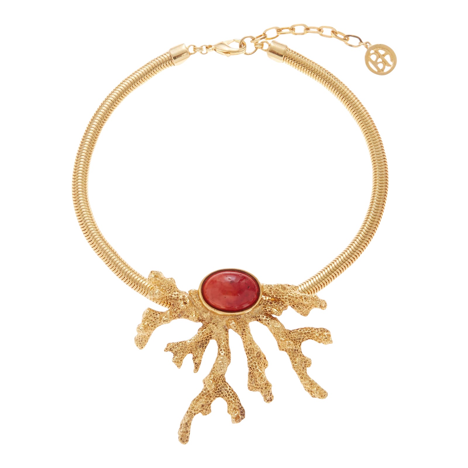 Ben Amun Gold Plated Cuff Style Becklace with Coral and Red Stone ...