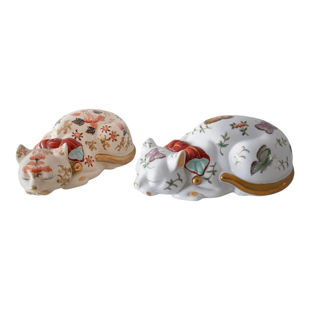 Vintage Japanese Imari Nemuri-Neko Gold Floral Sleeping Cats - Set of 2 ...
