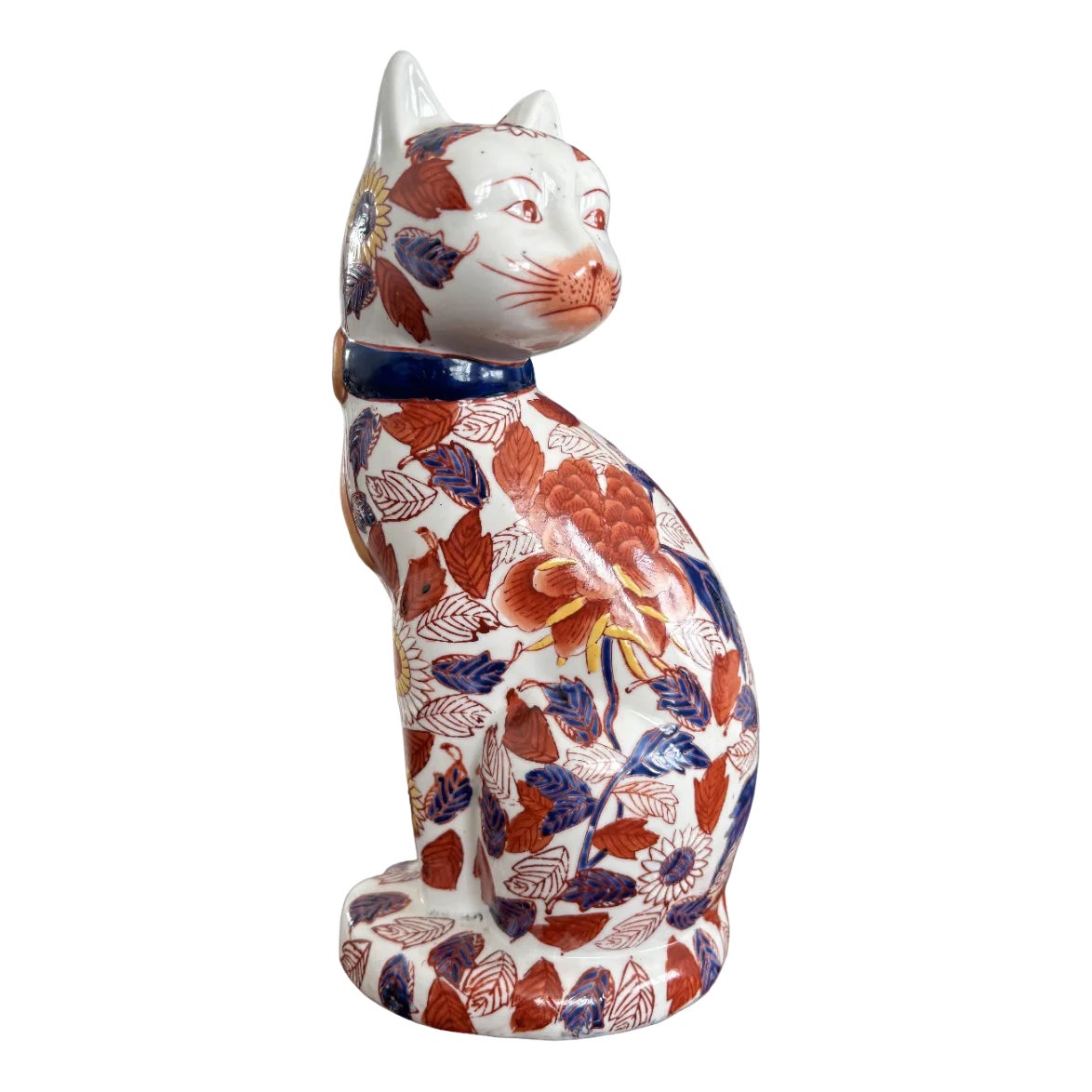 Vintage Chinese Porcelain Imari Cat Statue | Chairish