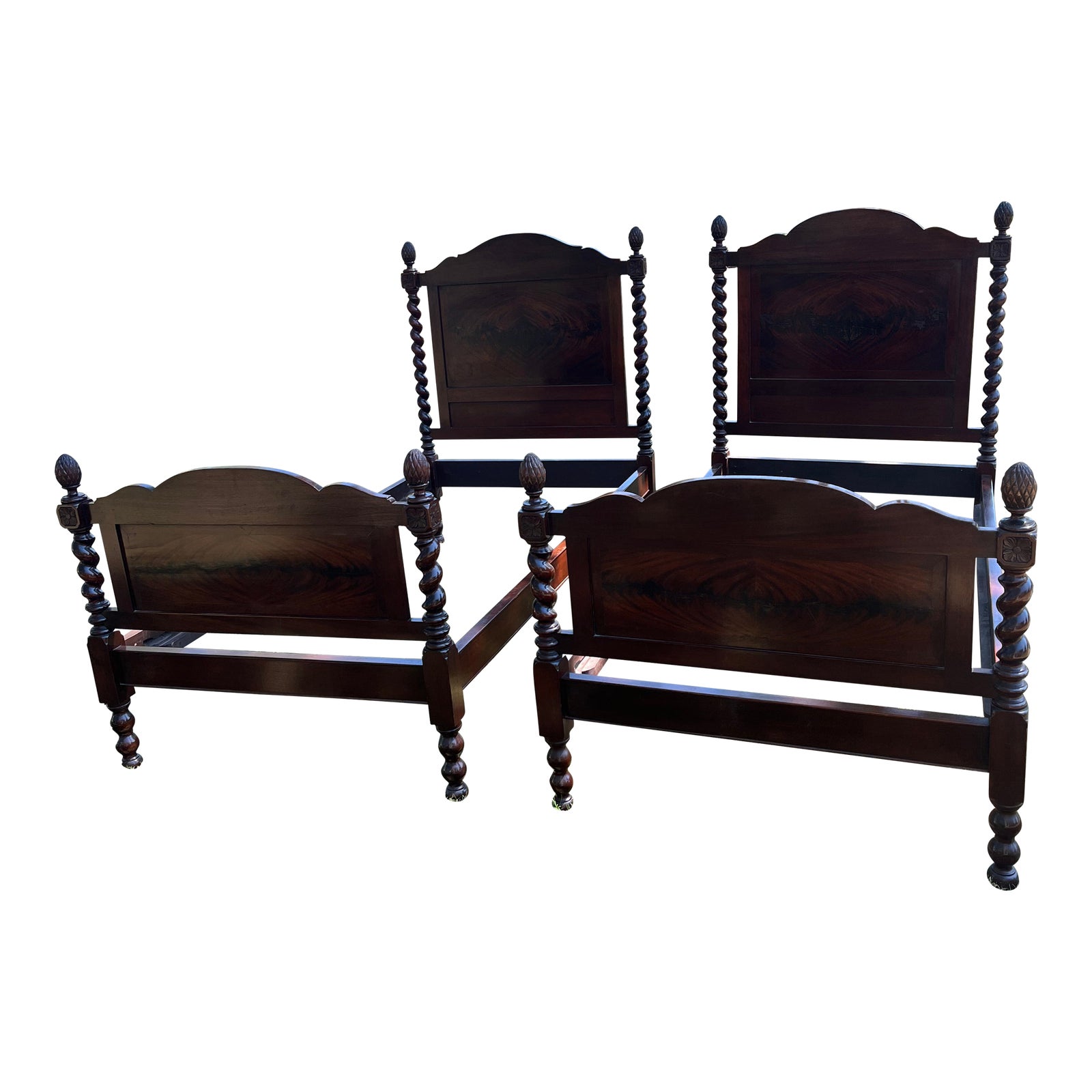 Pair of 19th Century Walnut, French Barley Twist, Ribbon Twist Beds ...