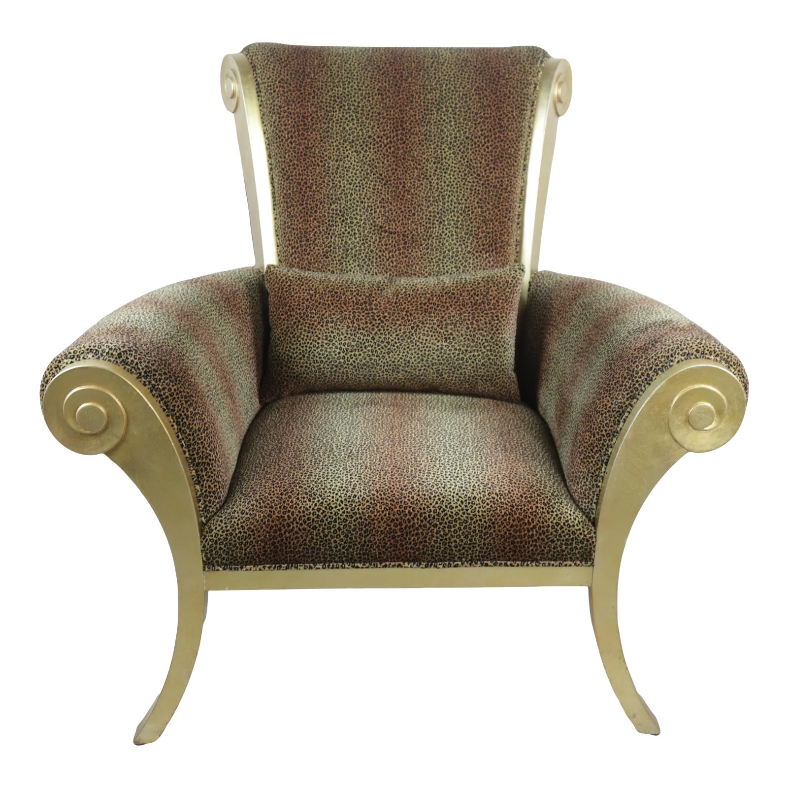 Vintage Cheetah Wingback Chair With Luxurious Gold Accents | Chairish