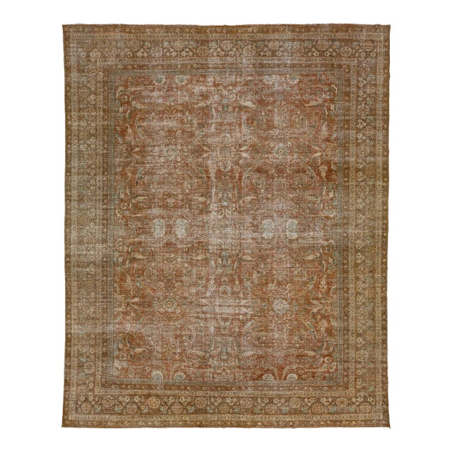 Rust Handmade Persian Mahal Wool Rug Featuring an Allover Motif From ...