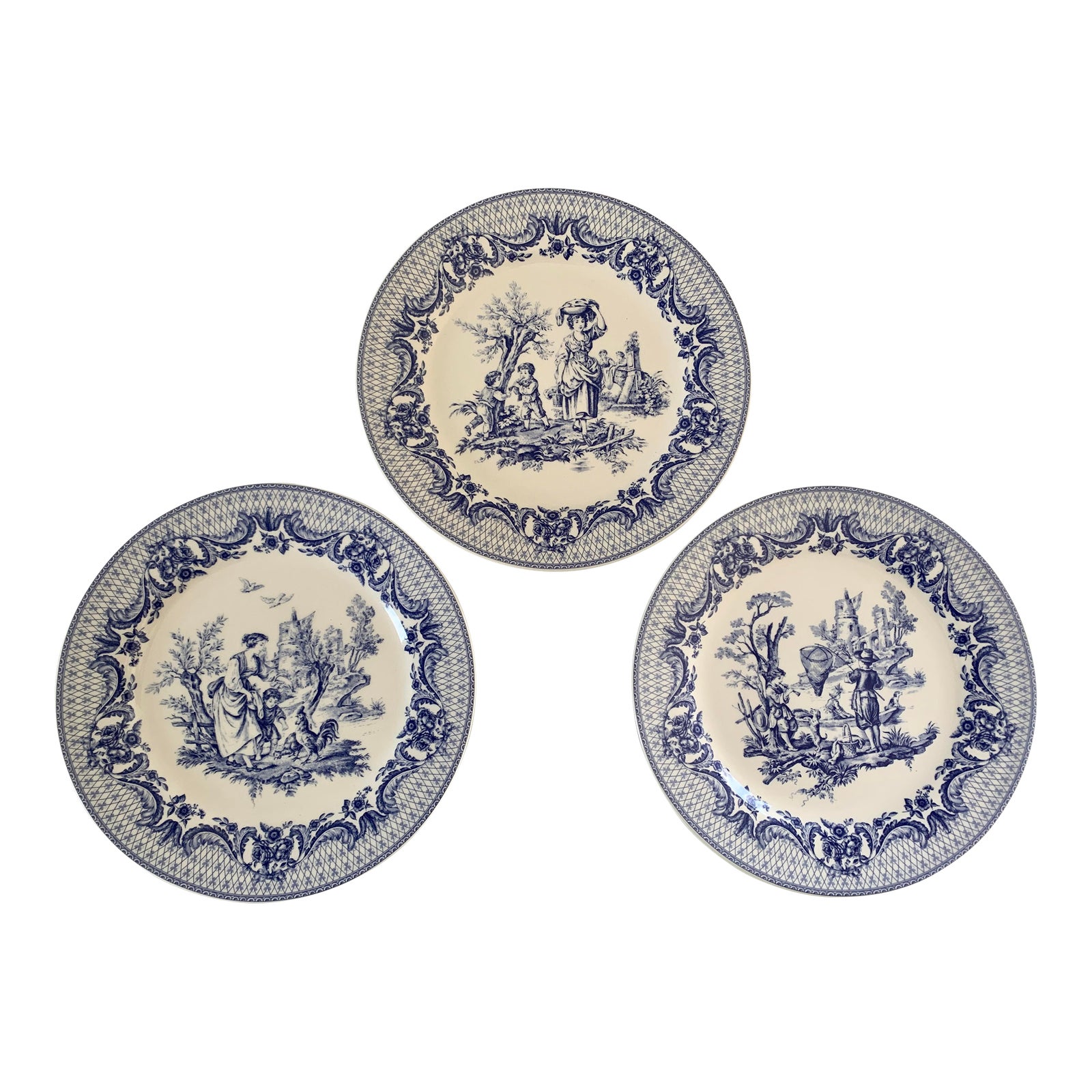 Neoclassical Blue and White Scenic Pastoral Porcelain Plates by ...