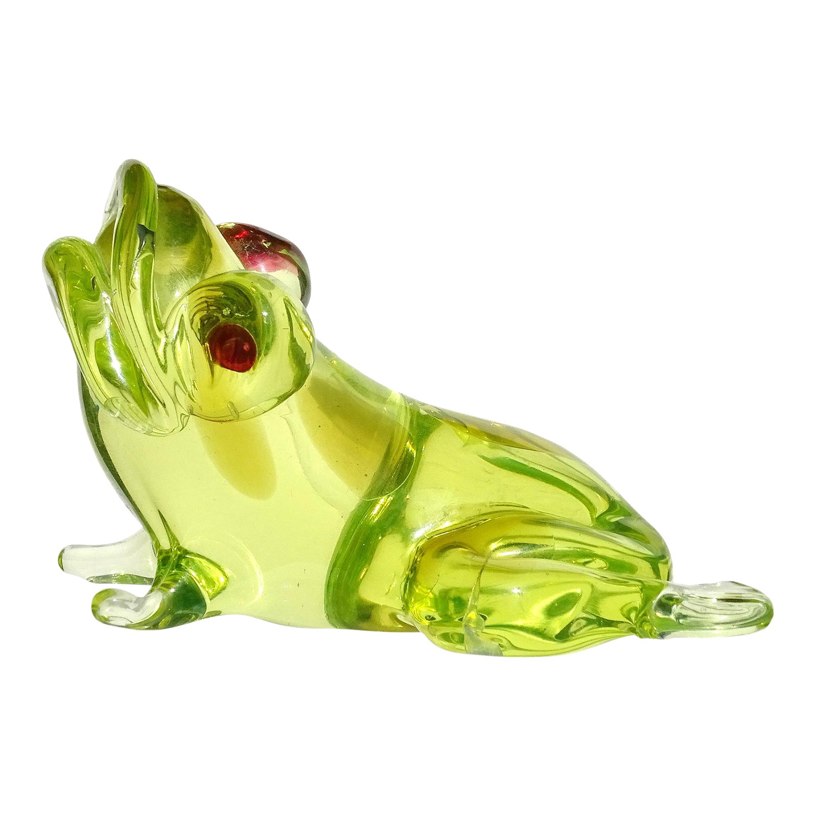 Murano Vintage Glowing Uranium Green Olive Spots Italian Art Glass Frog ...
