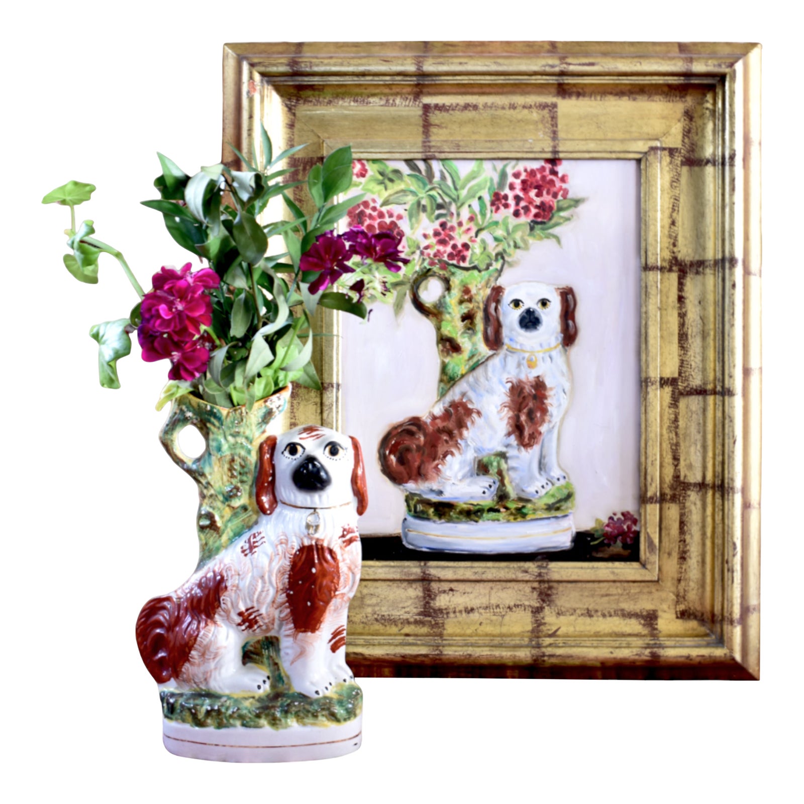 Frances the Red & White Staffordshire Dog (Spill Vase) and Her Portrait by Susannah Carson ...