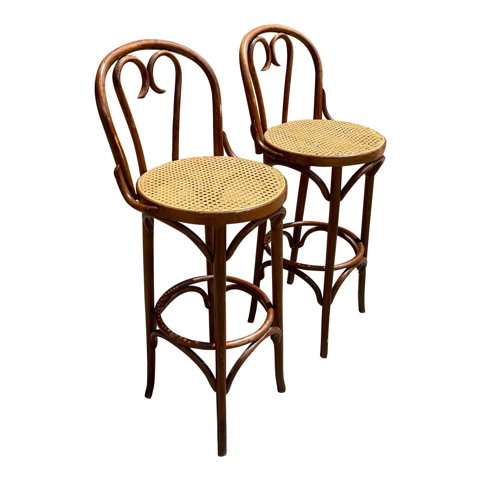 Pair Thonet Bentwood Stools With Caned Seats Mid Century Modern | Chairish