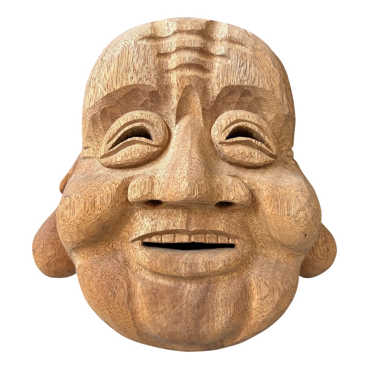 Japanese Hand-Carved Hotei God of Happiness Mask, 1980s | Chairish