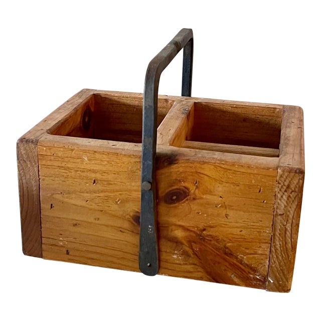 1980s Rustic Wooden Box With Metal Handle | Chairish