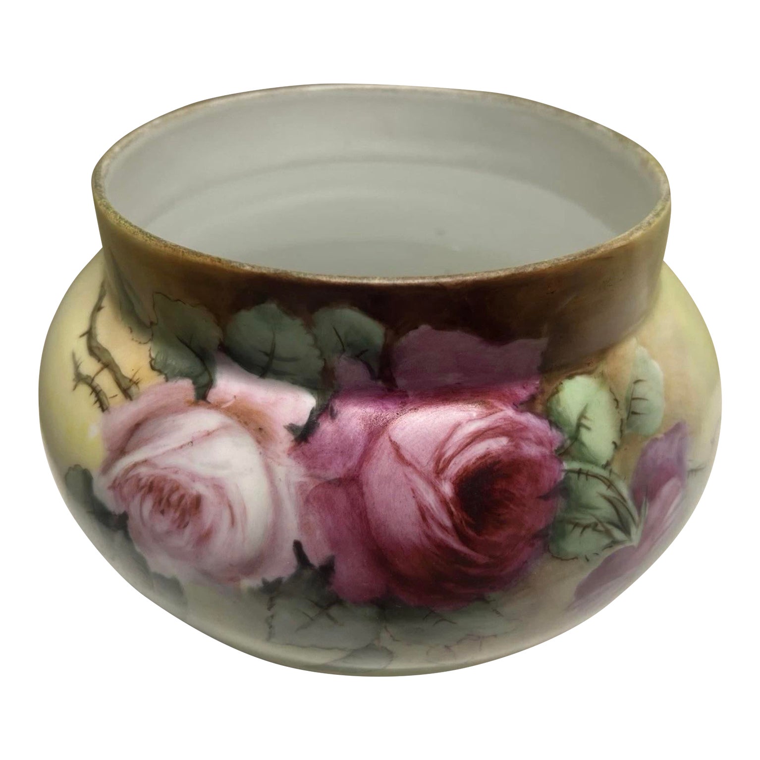 Antique Victorian Hand Painted Cabbage Rose Jardiniere/Planter/Vase Cr ...