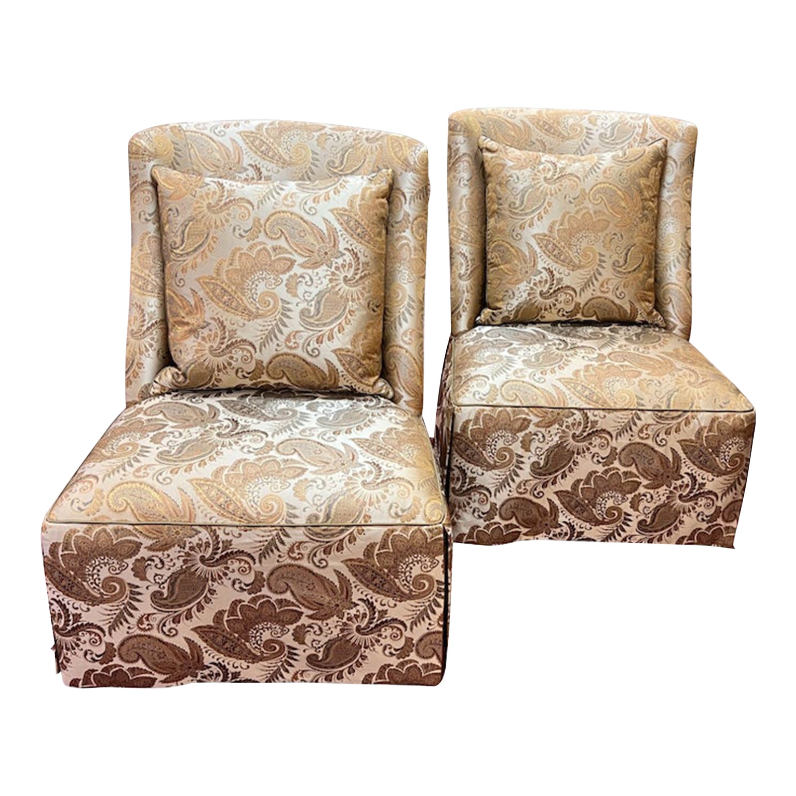Pair of Bespoke Paisley Swivel Slipper Chairs | Chairish