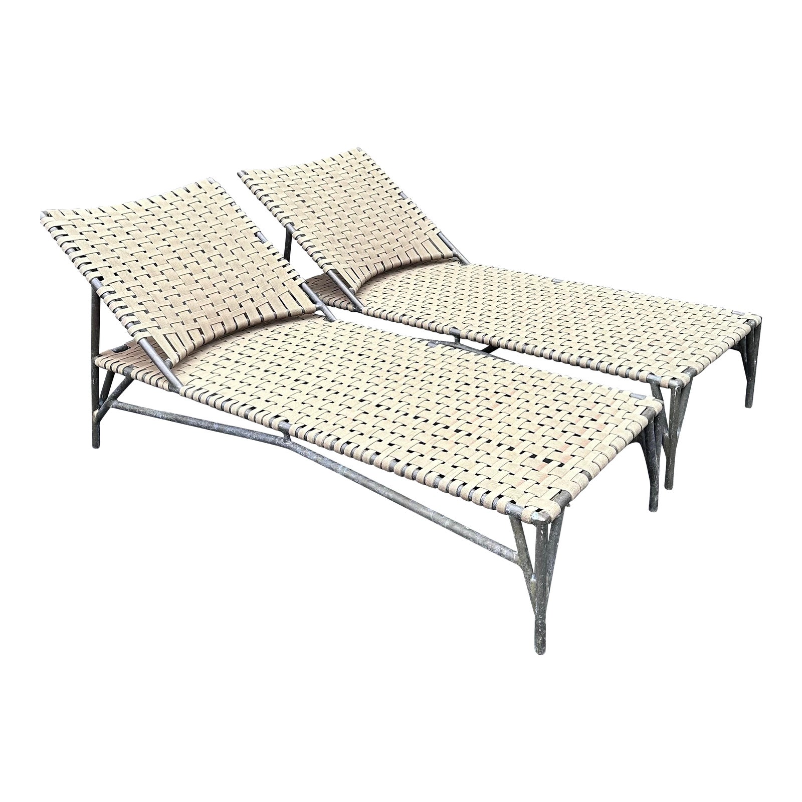 Vintage Pair of Pool Loungers or Day Beds With Bronze Frames | Chairish