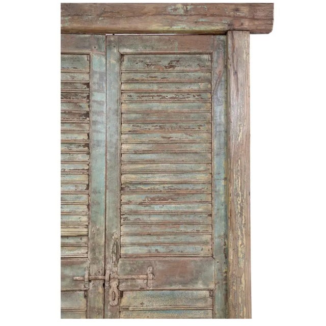 Antique 1920s Indian Painted Shutter Doors With Frame | Chairish