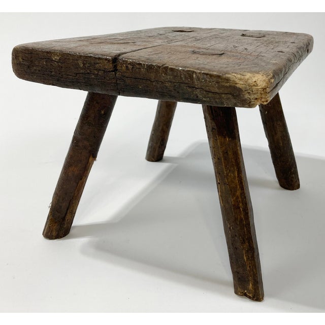 Antique Primitive Wood Stool | Chairish