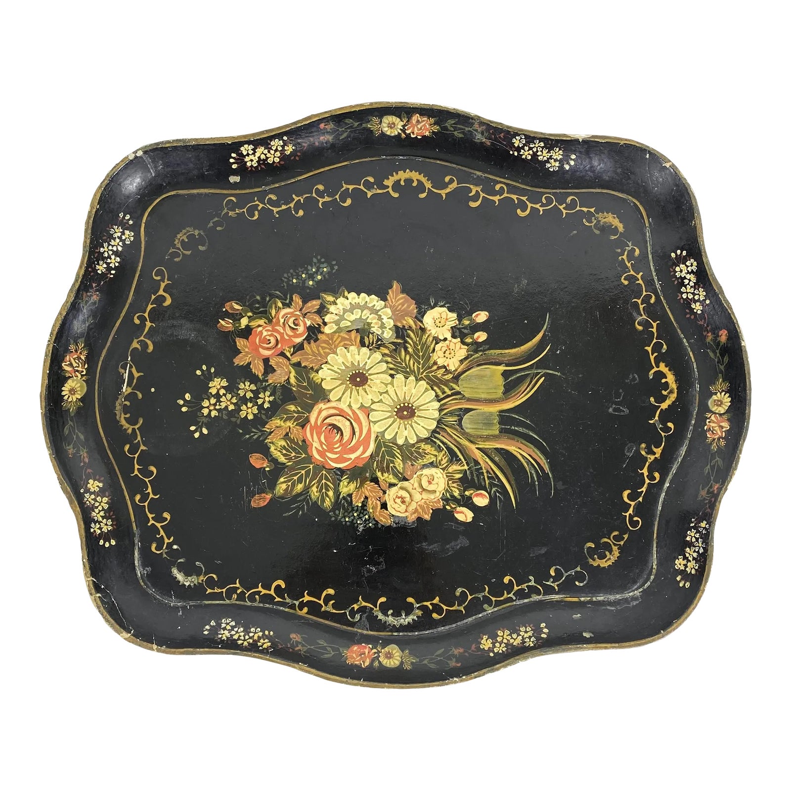 Late 19th Century Antique Papier Maché Tray With a Floral Bouquet ...