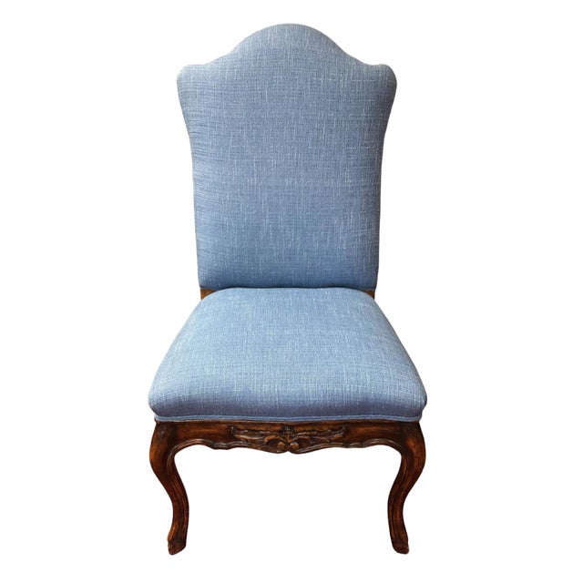 Vintage Blue Custom Upholstered Parsons Chair | Chairish