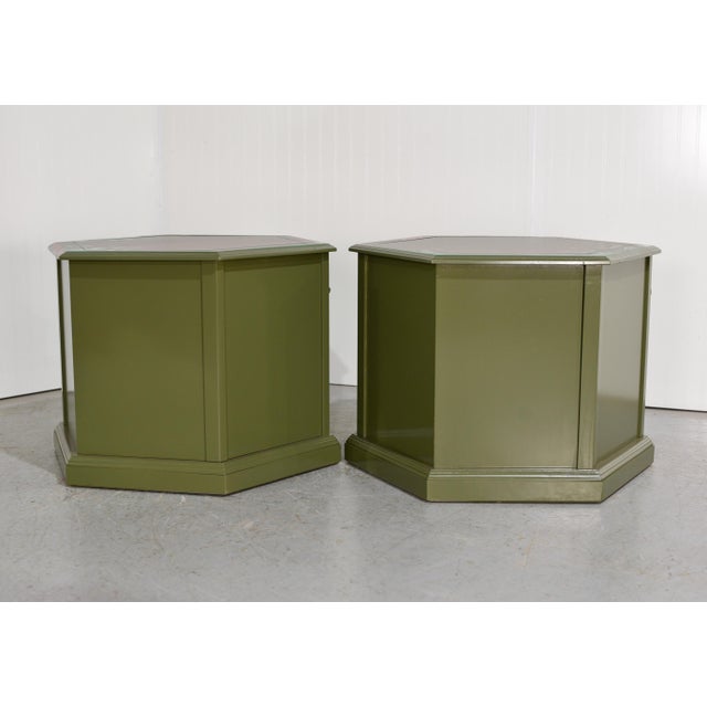 Mid Century Traditional Hexagon Nightstands in Green a Pair - Newly ...