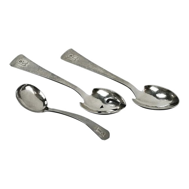 Arts and Crafts Sterling Silver Americana Salad Serving Set | Chairish