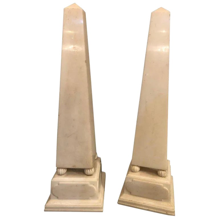 Large Antique 19th-20th Century Solid Marble Obelisks on Pedestals - a ...