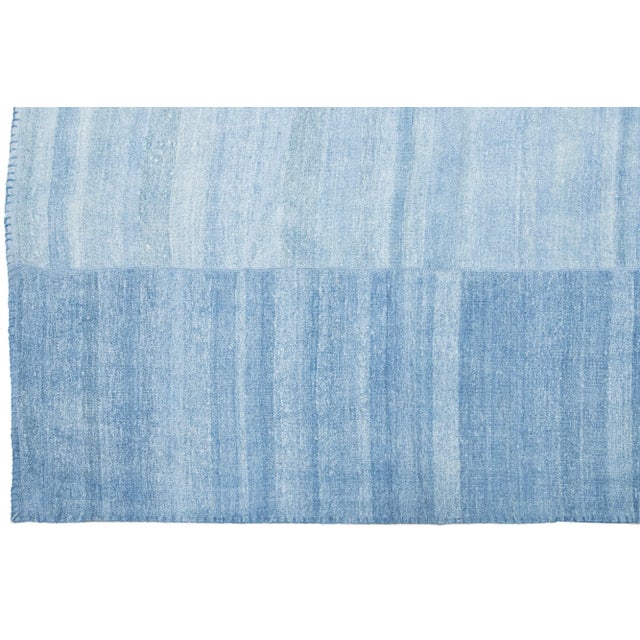 Flatweave Kilim Modern Wool Rug With Stripe Design in Denim Blue | Chairish