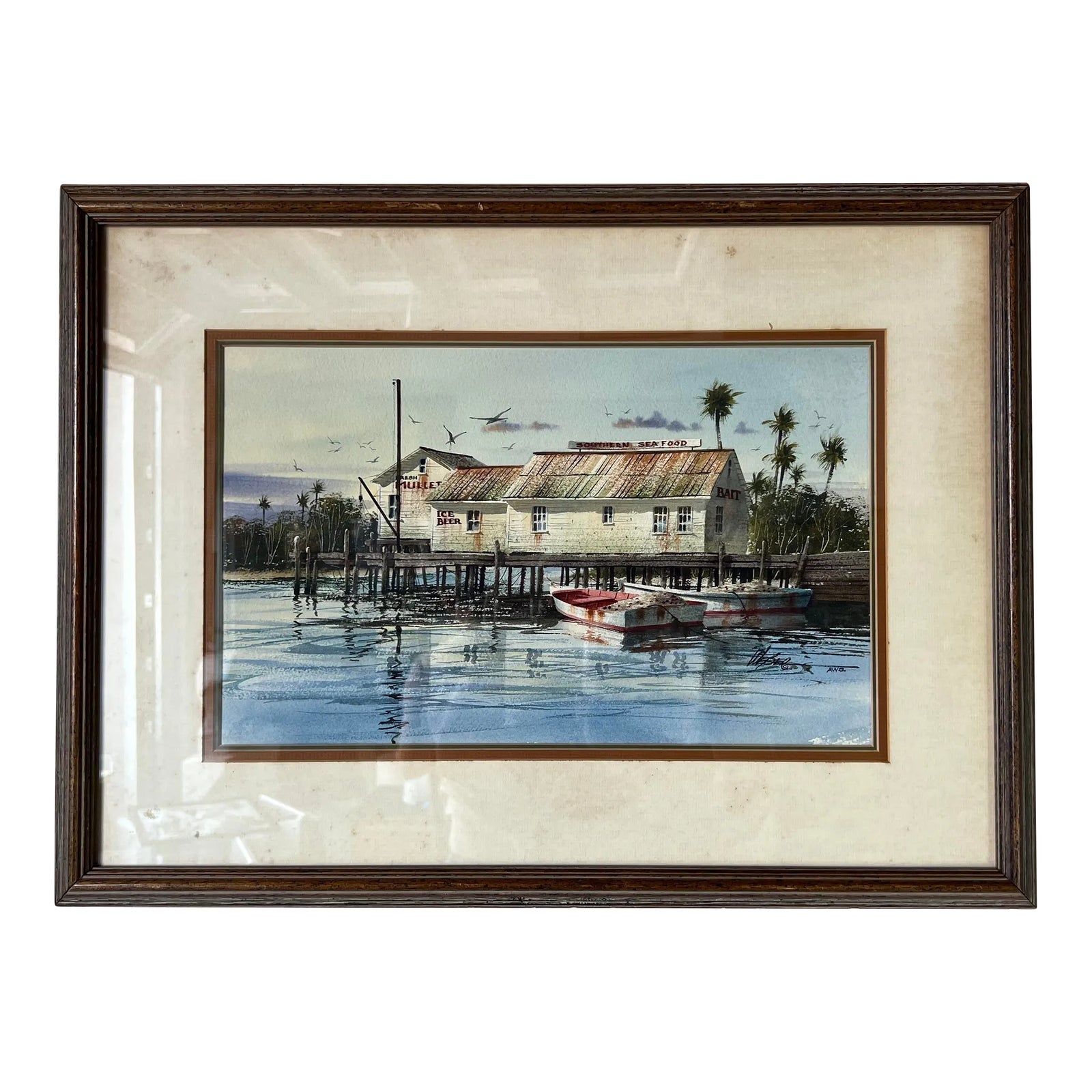 Michael J. Weber "Southern Sea Food " Watercolor Painting | Chairish