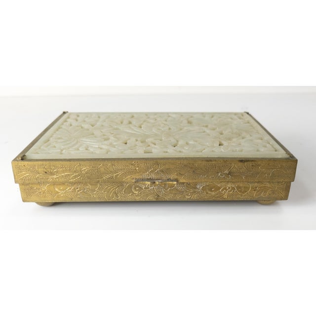 20th Century Chinoiserie Chinese Brass and Soapstone Cigarette Box ...