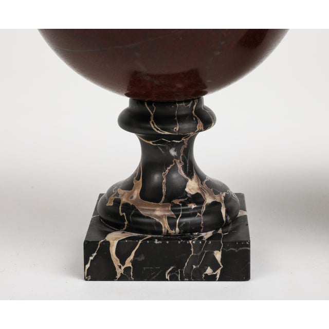 Pair of 19th Century Red Marble Spheres on Black Marble Stands | Chairish