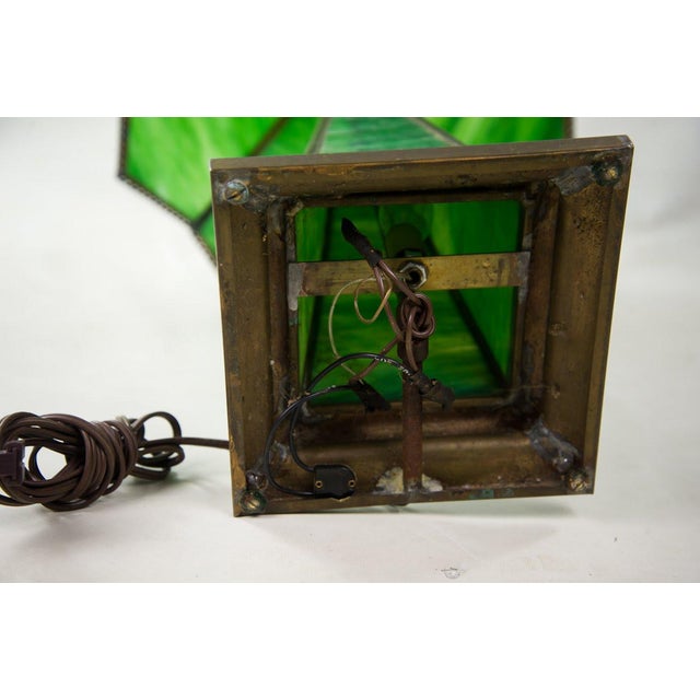 Arts & Crafts Green Stained Glass Table Lamp | Chairish