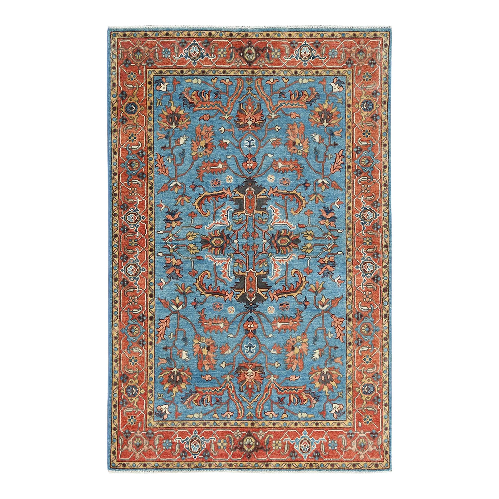 2010s Blue, Afghan Peshawar With All Over Heriz Design Vegetable Dyes ...