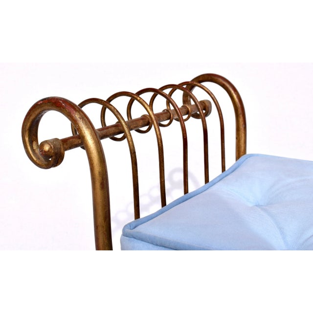 S. Salvadori Gold Enameled Double Curule Bench in Blue Velvet | Chairish