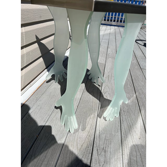 1980 Frosted Glass Hands Table | Chairish