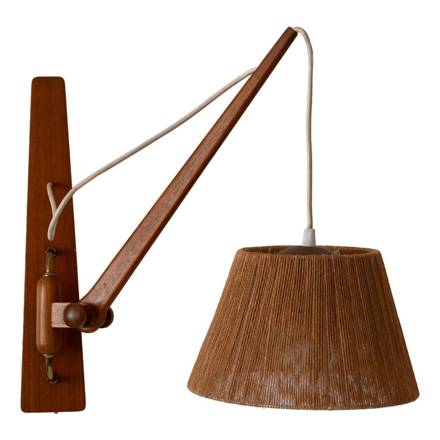 Mid-Century Modern Swing Teak & Sisal Wall Light, Denmark, 1960s | Chairish