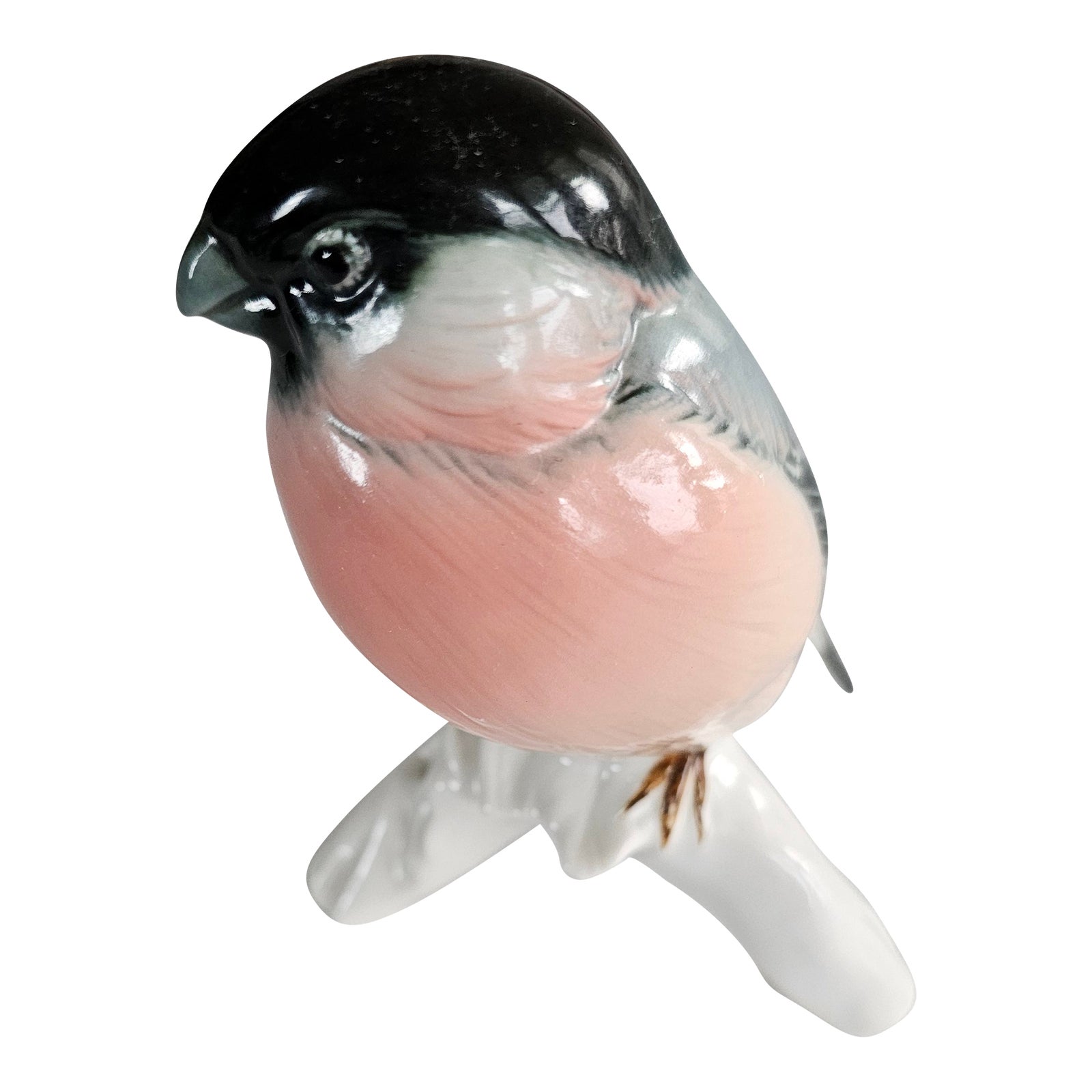 1920s Karl Ens Porcelain Ceramic" Bullfinch" Bird in Pink Blue and ...