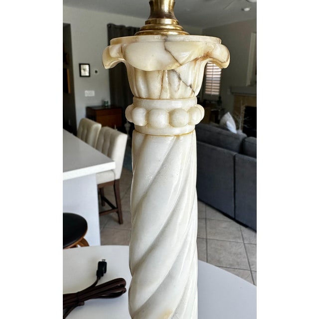 Pair Italian Neoclassic Column Alabaster Table Lamps | Chairish