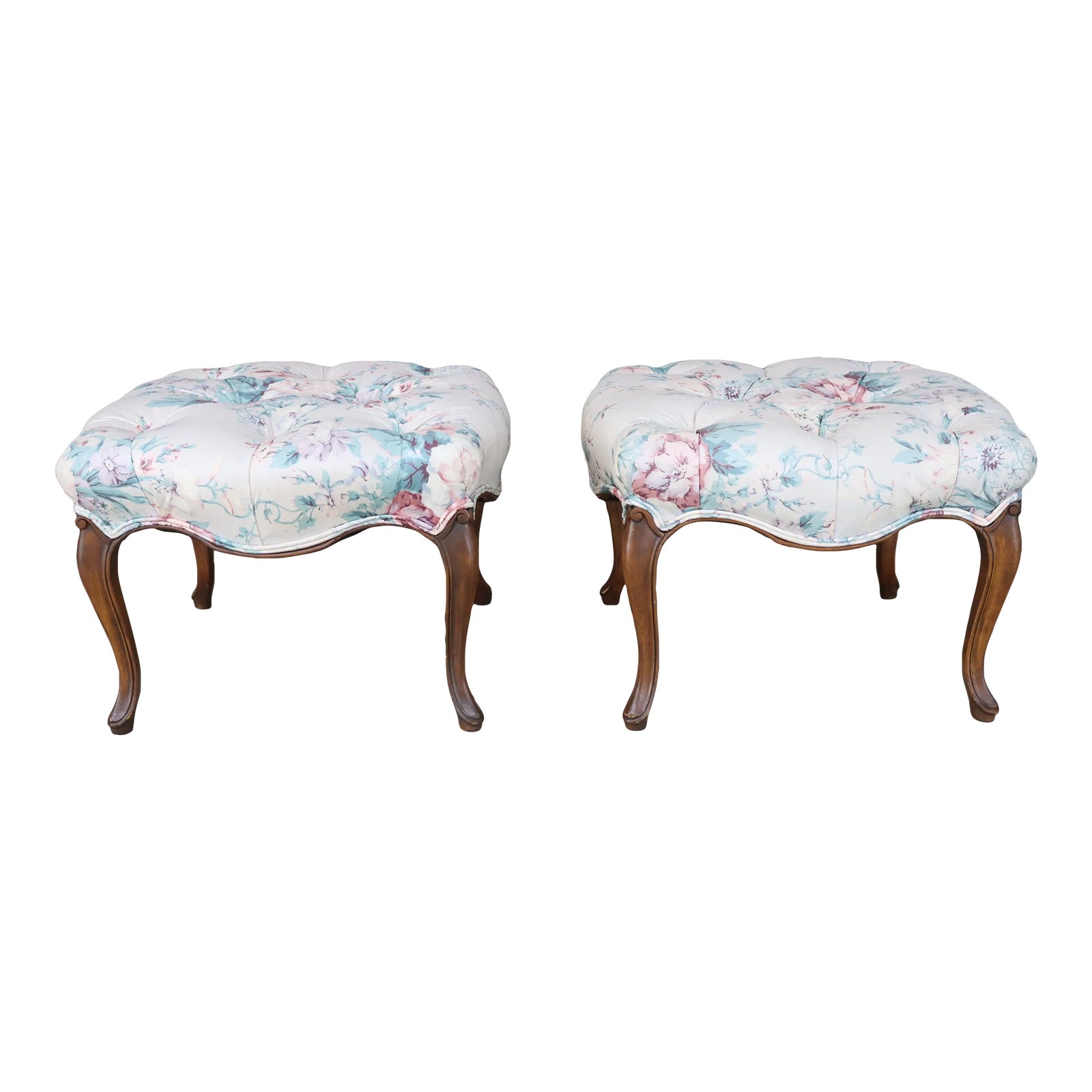 Floral Tufted Upholstered Stools/Pair | Chairish