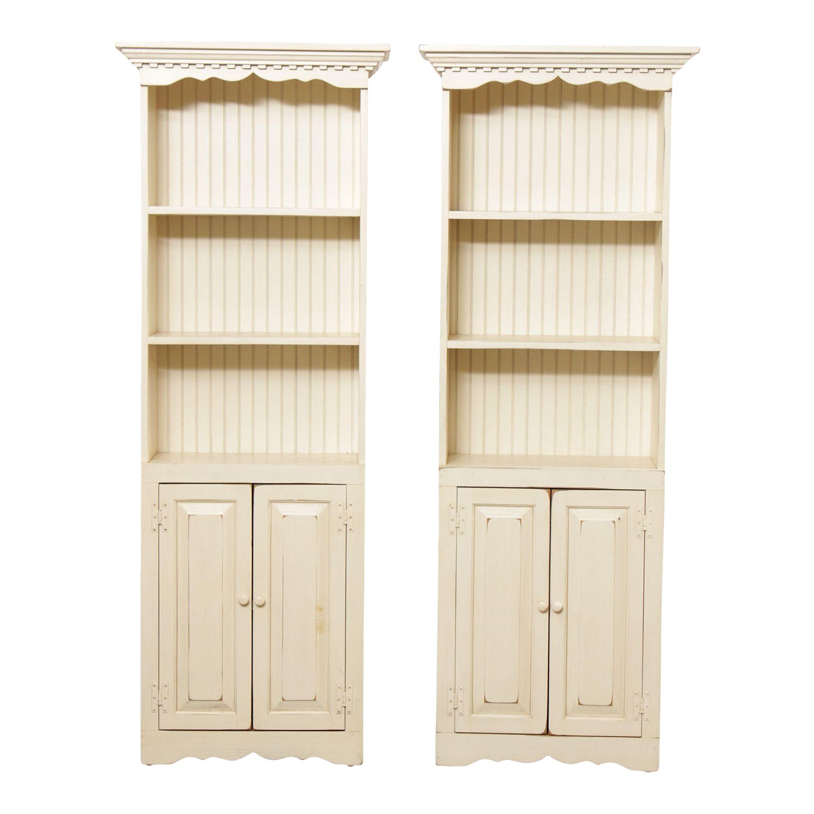Pair of Vintage Painted Farmhouse Style Pine Bookcases | Chairish