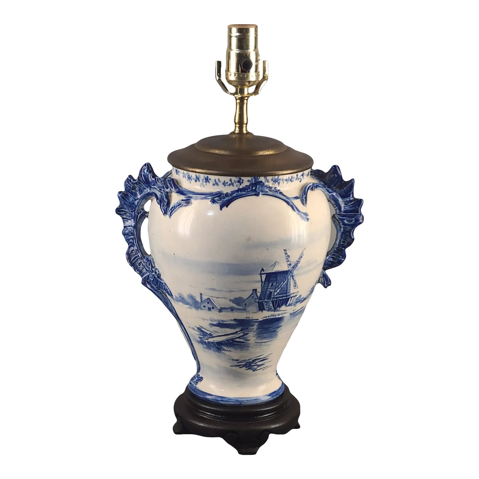 Antique Late 19th Century Royal Bonn Delft Blue White Windmill Table ...