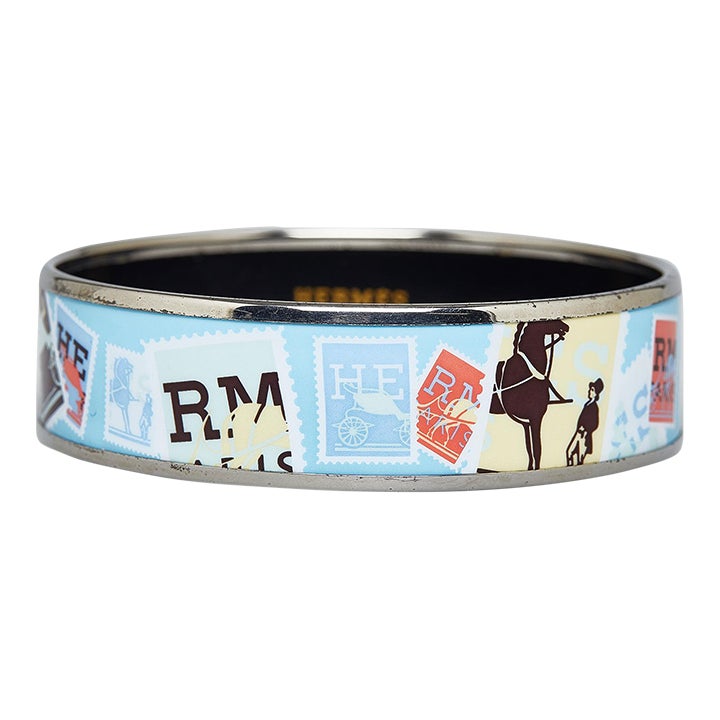 Hermes Postage Stamp Wide Enamel Bangle Costume Bracelet | Chairish
