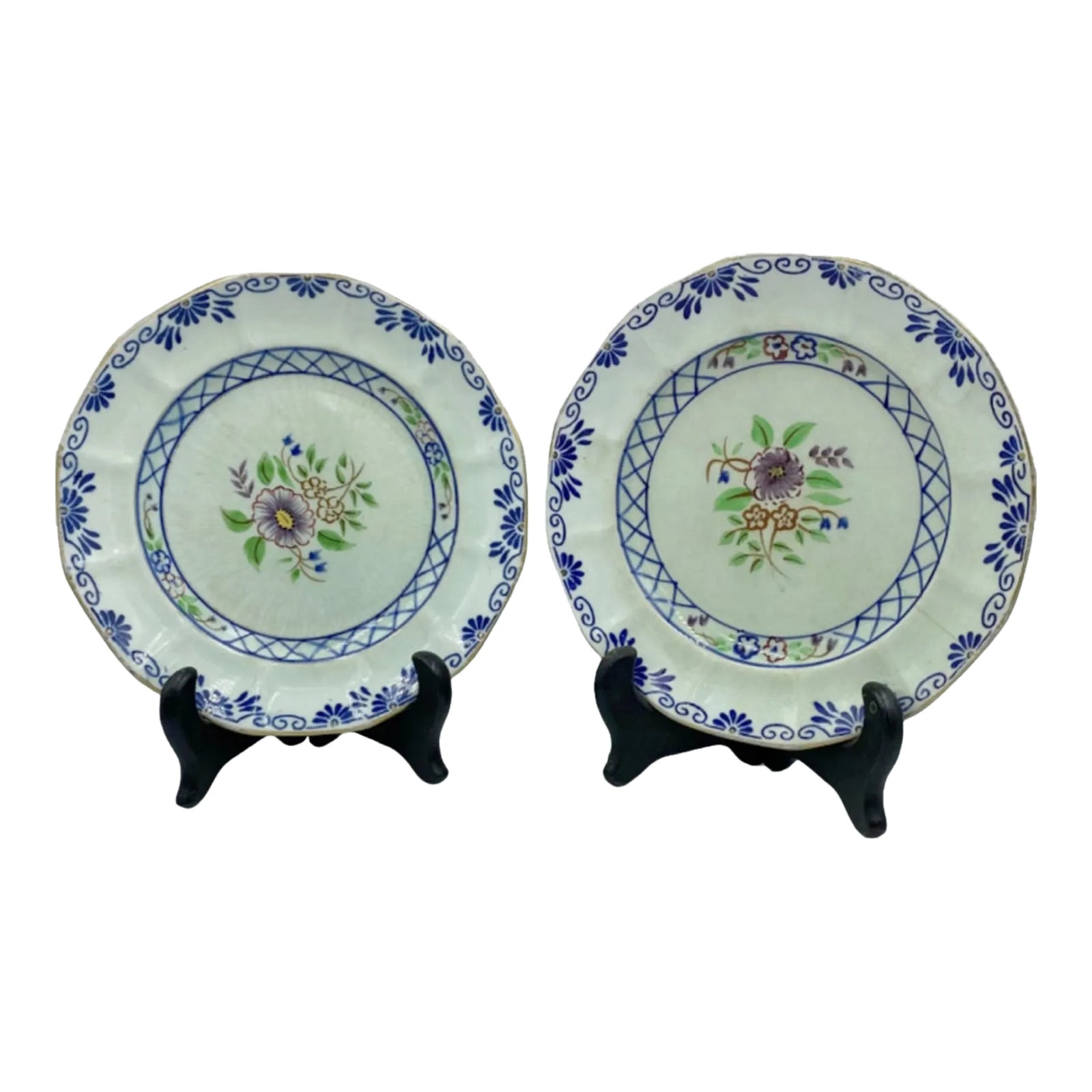 Pair Early 20th Century Adams England Calyx Ware Hand Painted Saucer ...