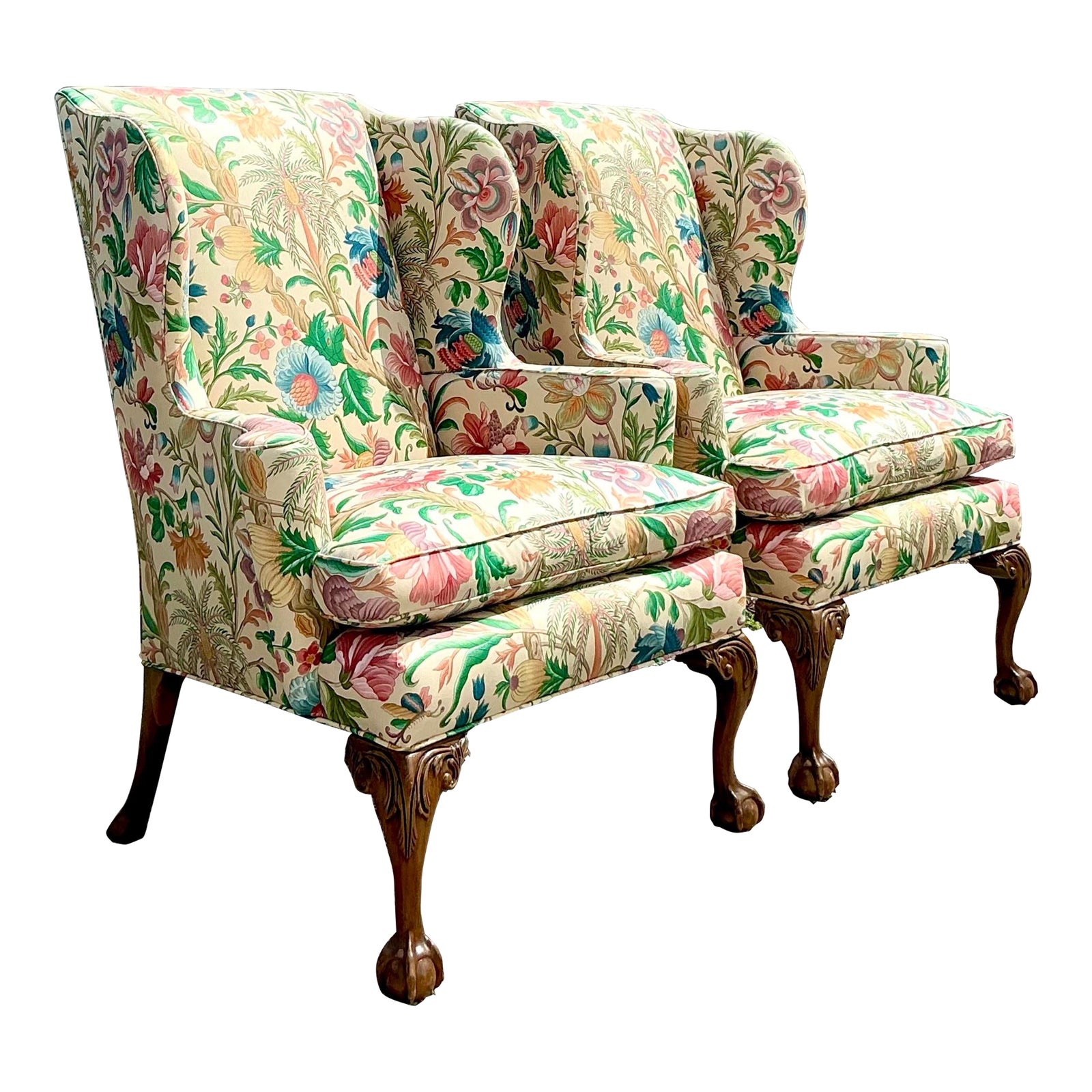 Vintage Regency Floral Wingback Chairs - a Pair | Chairish