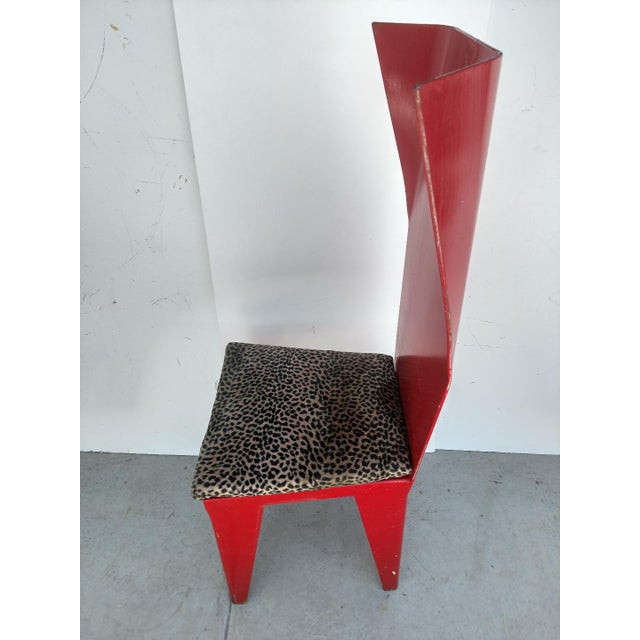 High-Back Throne Chair, Thick Bent Steel, Painted Red, Vintage | Chairish
