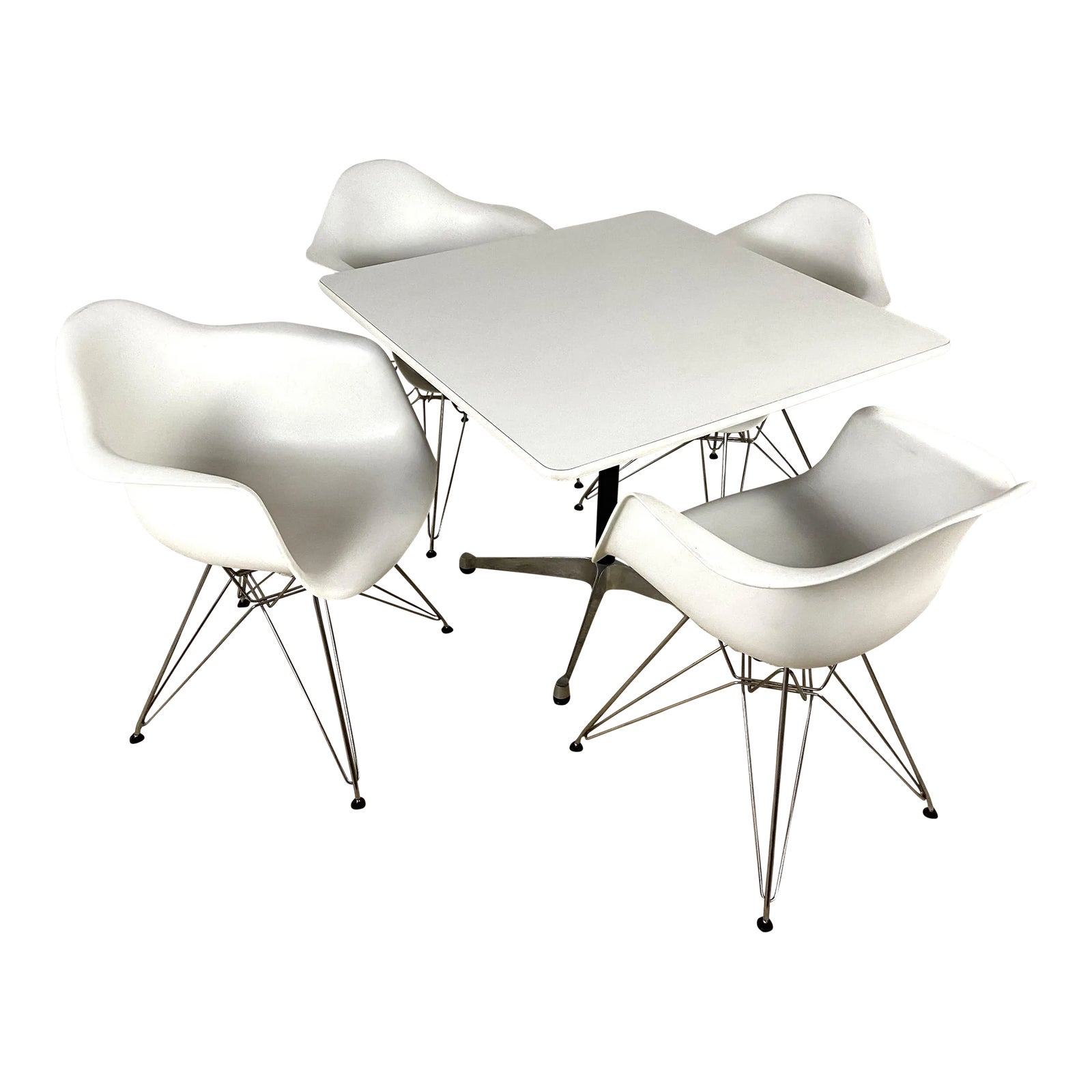 Eames Square Dining Table and Molded Eiffel Chairs in White - Set of 5 ...