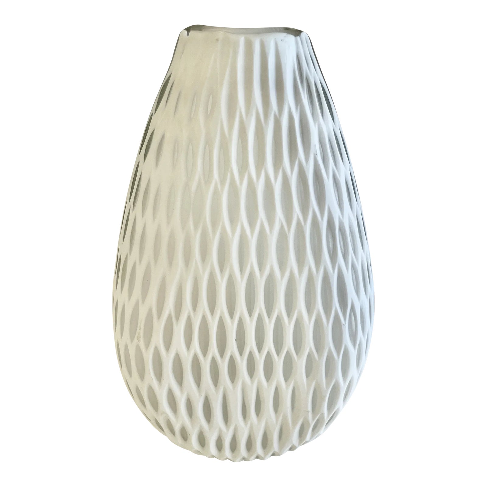 White Lace Pattern Glass Vase | Chairish