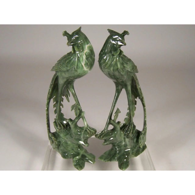 Mid 20th C Chinese Green Serpentine Jade Phoenix Bird Carving - a Pair ...