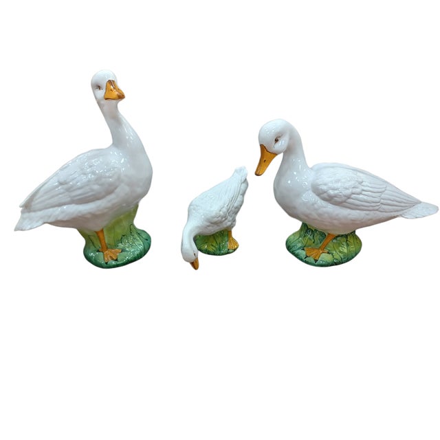 Vintage Italian Ceramic Geese Statues- 3 Pieces | Chairish