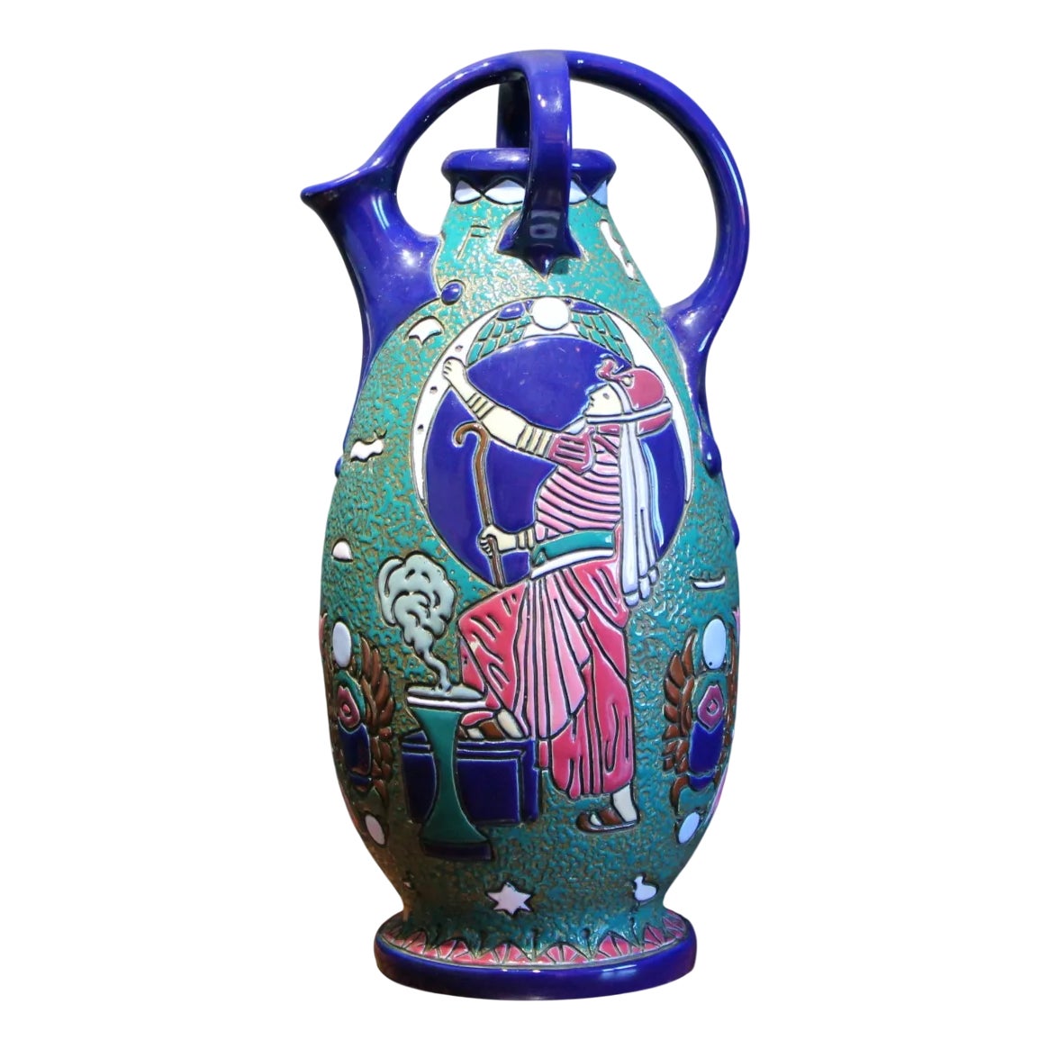 Art Deco Egyptian Revival Style Ceramic Pitcher, 1930s | Chairish