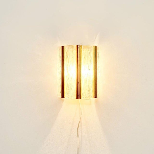 Mid-Century Modern Ice Glass & Brass Wall Light from Kaiser Leuchten ...