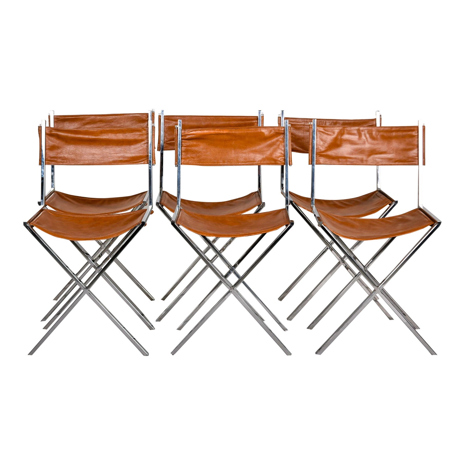 Director Style Leather Chairs With Chrome Base - Set of 6 | Chairish